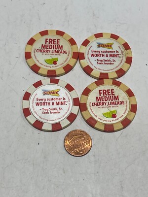 SONIC DRIVE IN 4 Poker Chips FREE MEDIUM CHERRY LIMEADE Collectible Toy ...