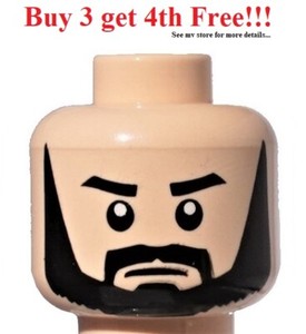 ☀️NEW Lego Minifigure Head Light Flesh Black Full Beard Thick Eyebrows ...