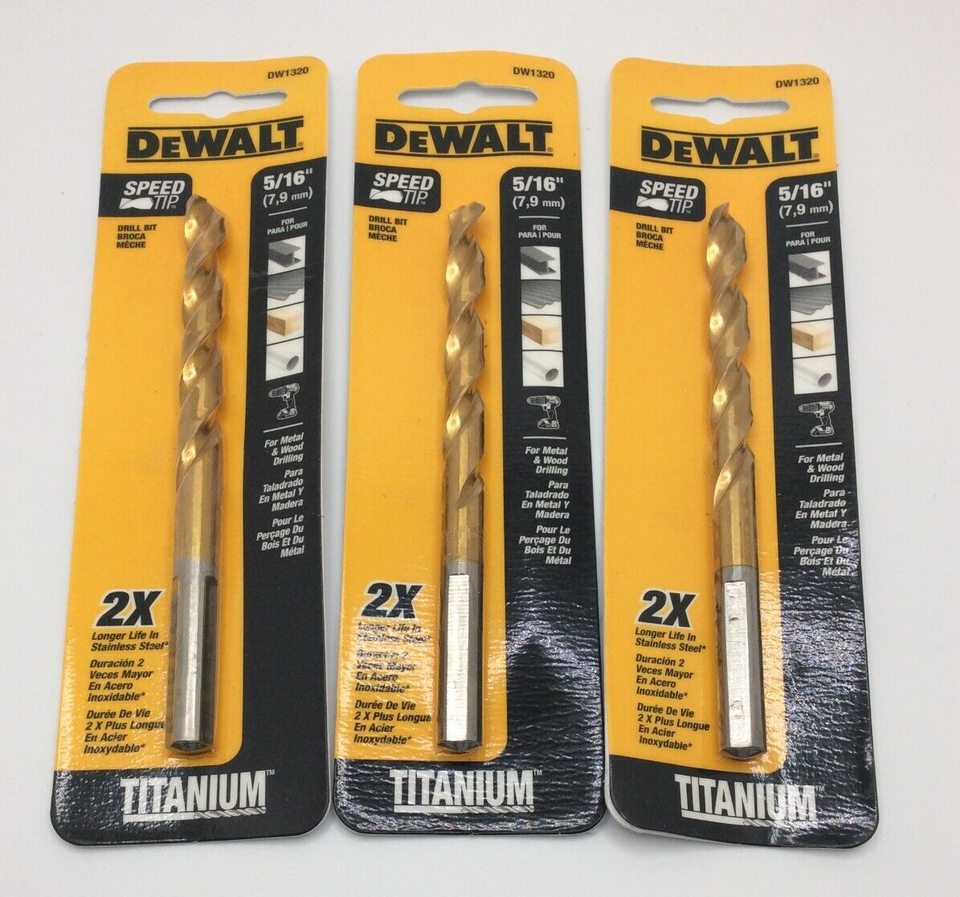 DEWALT Titanium Nitride Split Point Twist Drill Bit, DW1320, 5/16", 3 ...