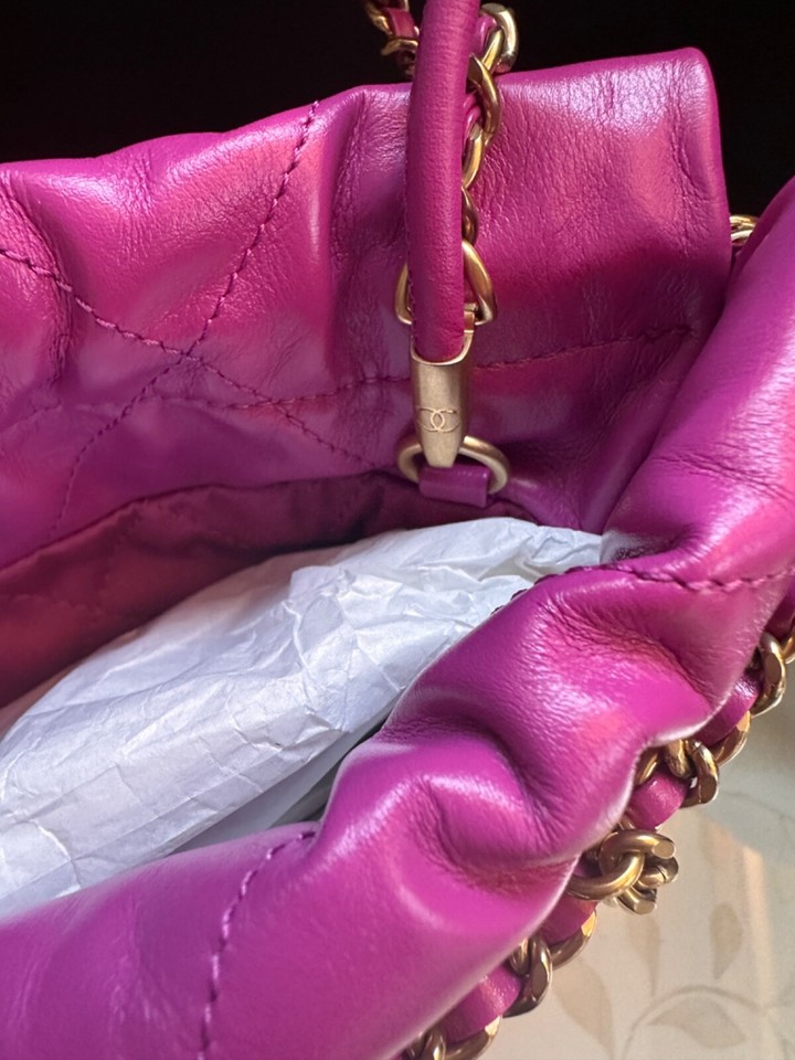 New Chanel 23B Mini 22 Bag Shiny Calfskin Gold Metal Purple Fuchsia ...