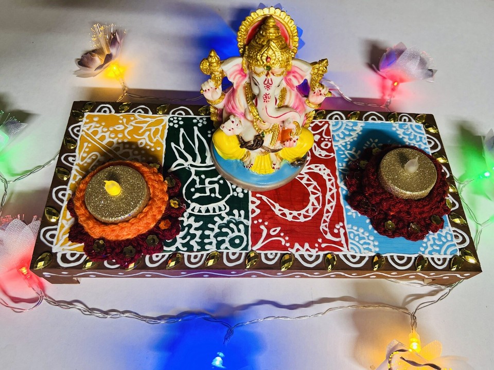 Indian manai om Wooden Pooja Chowki bajot peetha singhasan Temple ...