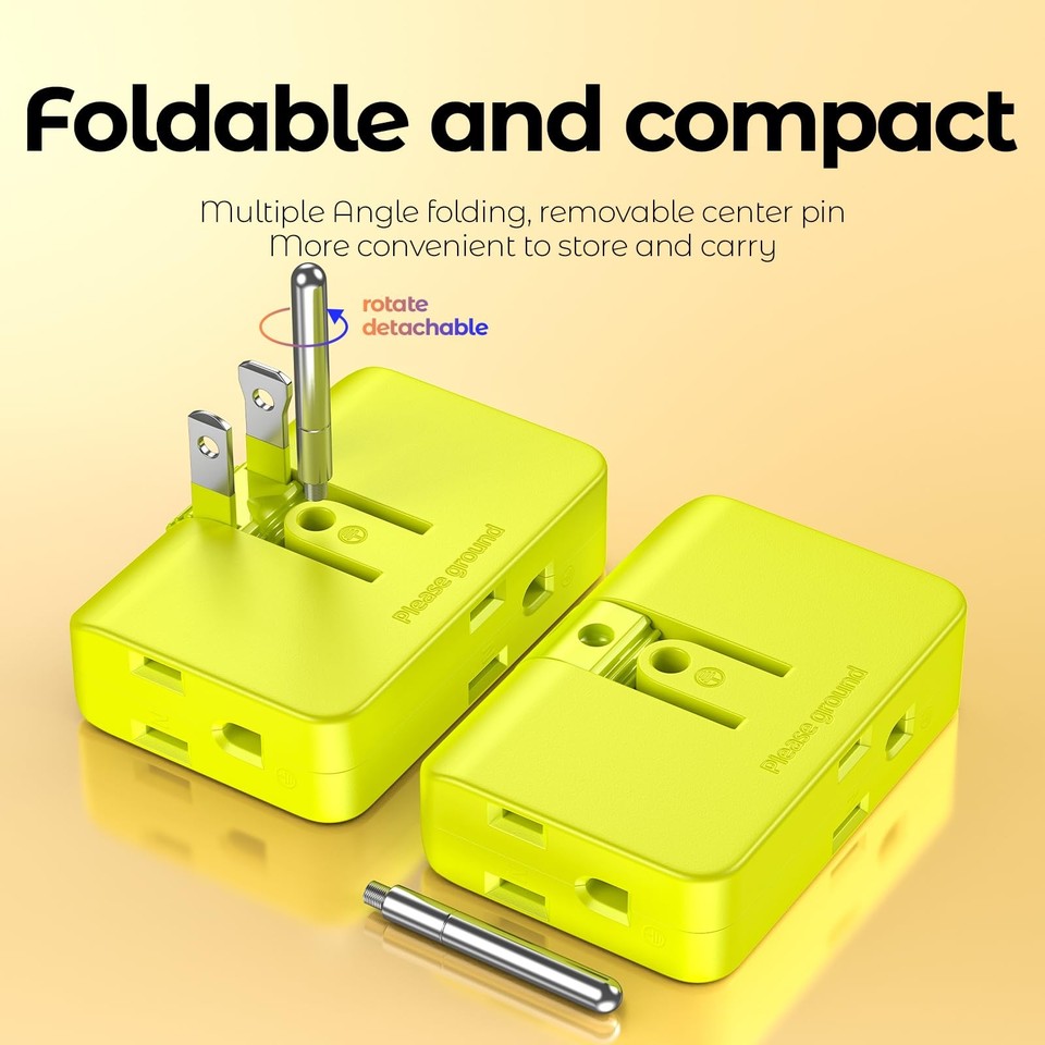 2 Pack Yellow 3-Prong Wall Plug Splitter Adapter with 2 to 3 Prong ...