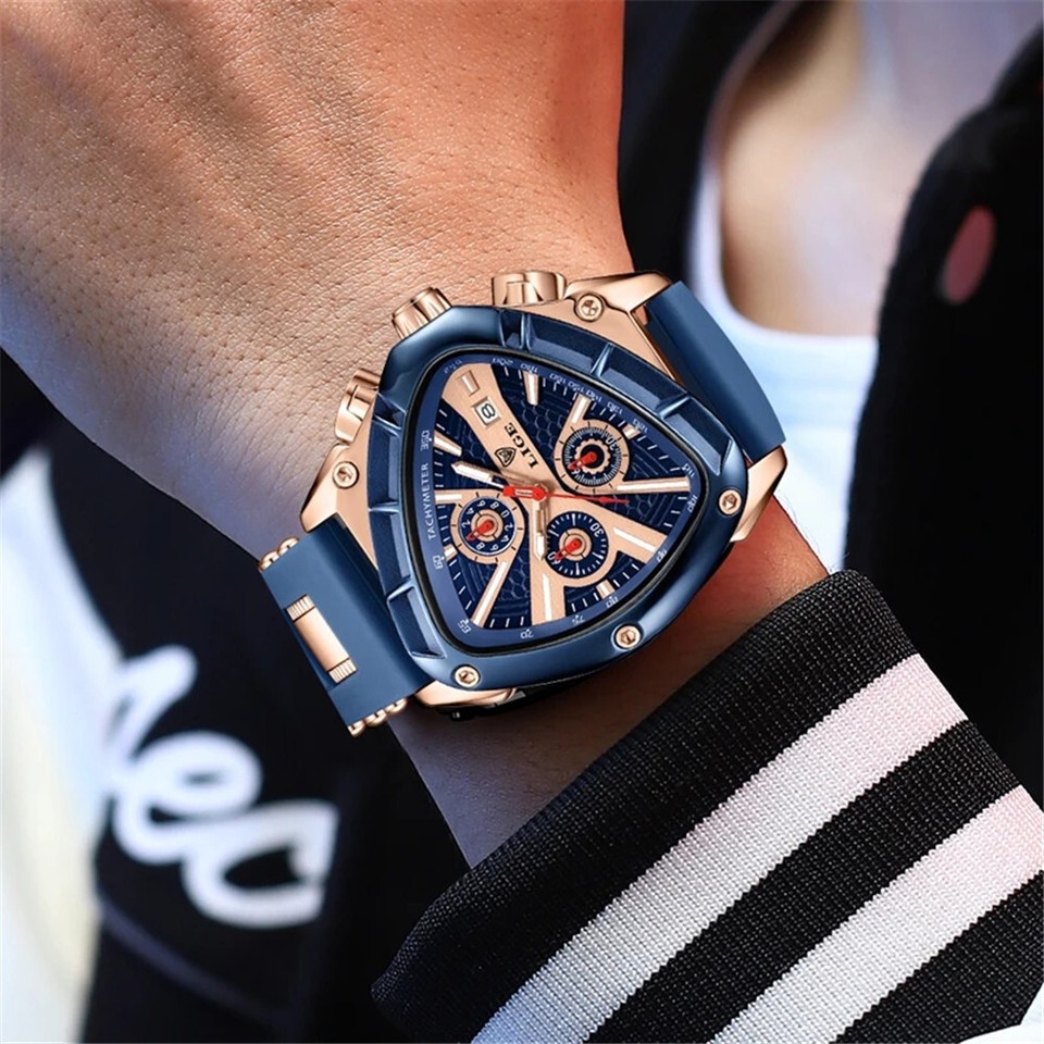 LIGE Men Watch Triangle Big Case Boy Sport Wristwatch Silicone ...