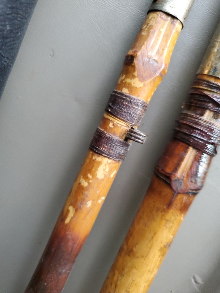 Vintage Bamboo Cane Pole Fishing Rod 4 Piece 12Ft with Eyelets and Wood ...