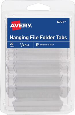 Hanging File Folder Tabs and Inserts, 1/5 Cut, Clear, 20 File Folder ...