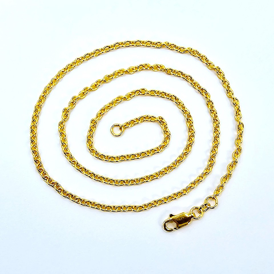 22K Solid Yellow Gold Cable Link Chain Necklace 20 in 2.2mm Genuine ...