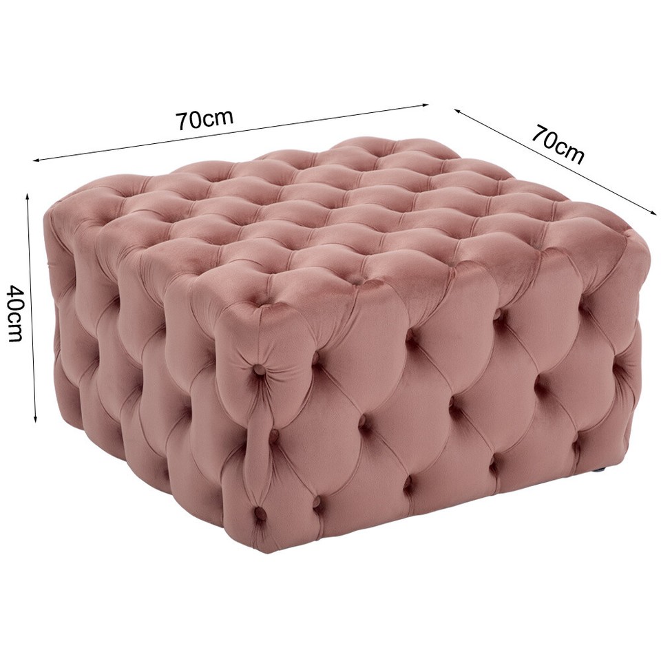 Extra Large Chesterfield Tufted Velvet Square Round Footstool Pouffe ...
