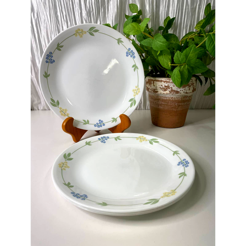 Corelle Secret Garden Dinner Plates 10 1/4" Blue Yellow Flowers USA Set ...