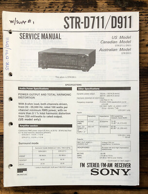 Sony STR-D711 STR-D911 Receiver Service Manual *Original* | eBay
