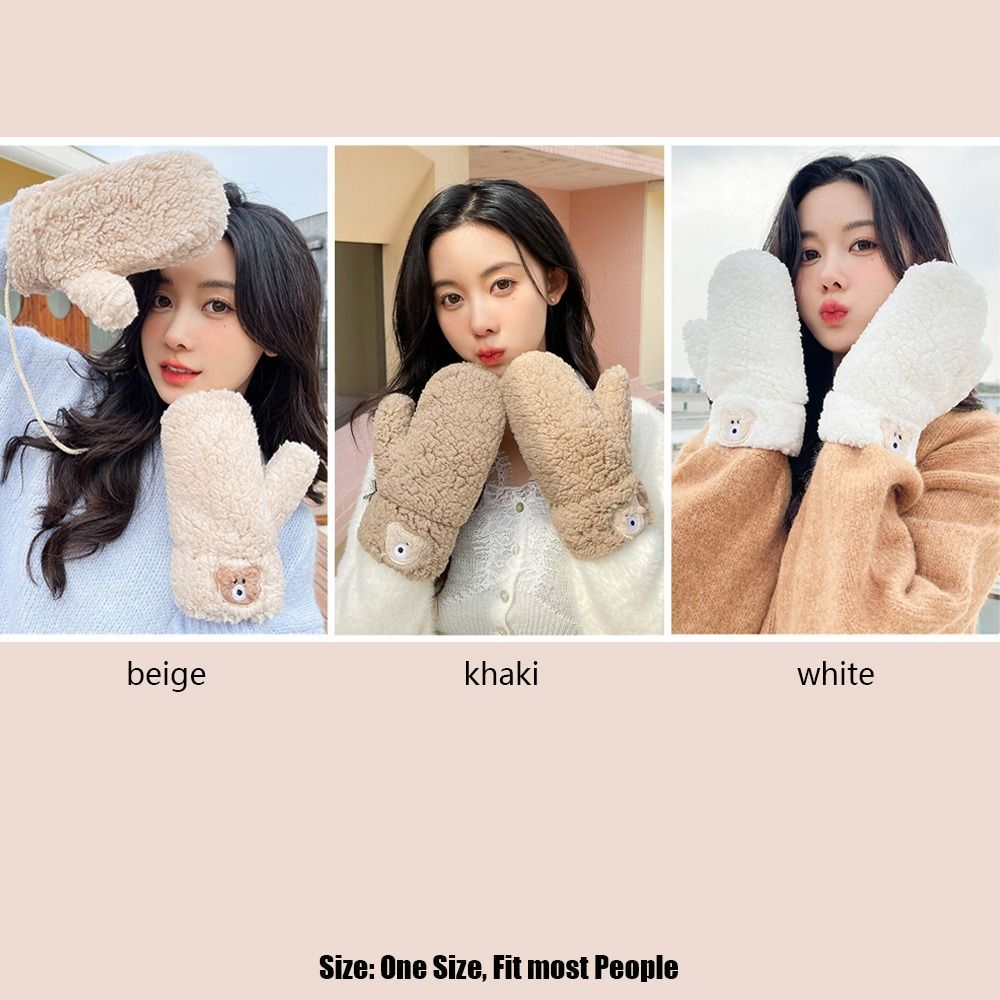 Thick Winter Warm Riding Mittens Soft Plush Glove With Ropes Fingerless ...