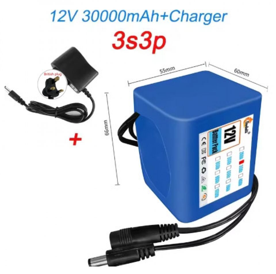12V 50Ah Rechargeable Li-lon Battery Pack 3S5P with BMS for Fishing ...