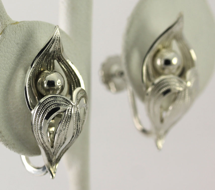 Vintage Forstner Sterling Silver Modernist Leaf Polished Ball Screw On ...
