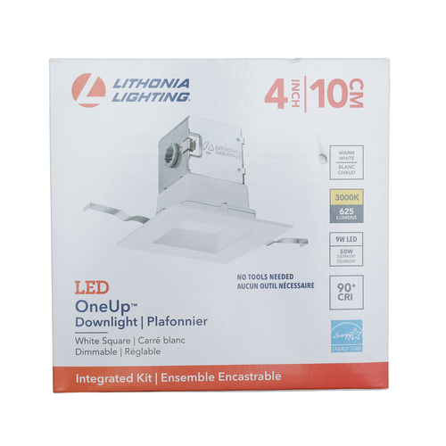 LITHONIA LIGHTING OneUp Square 4 in. White Integrated LED Recessed Kit ...