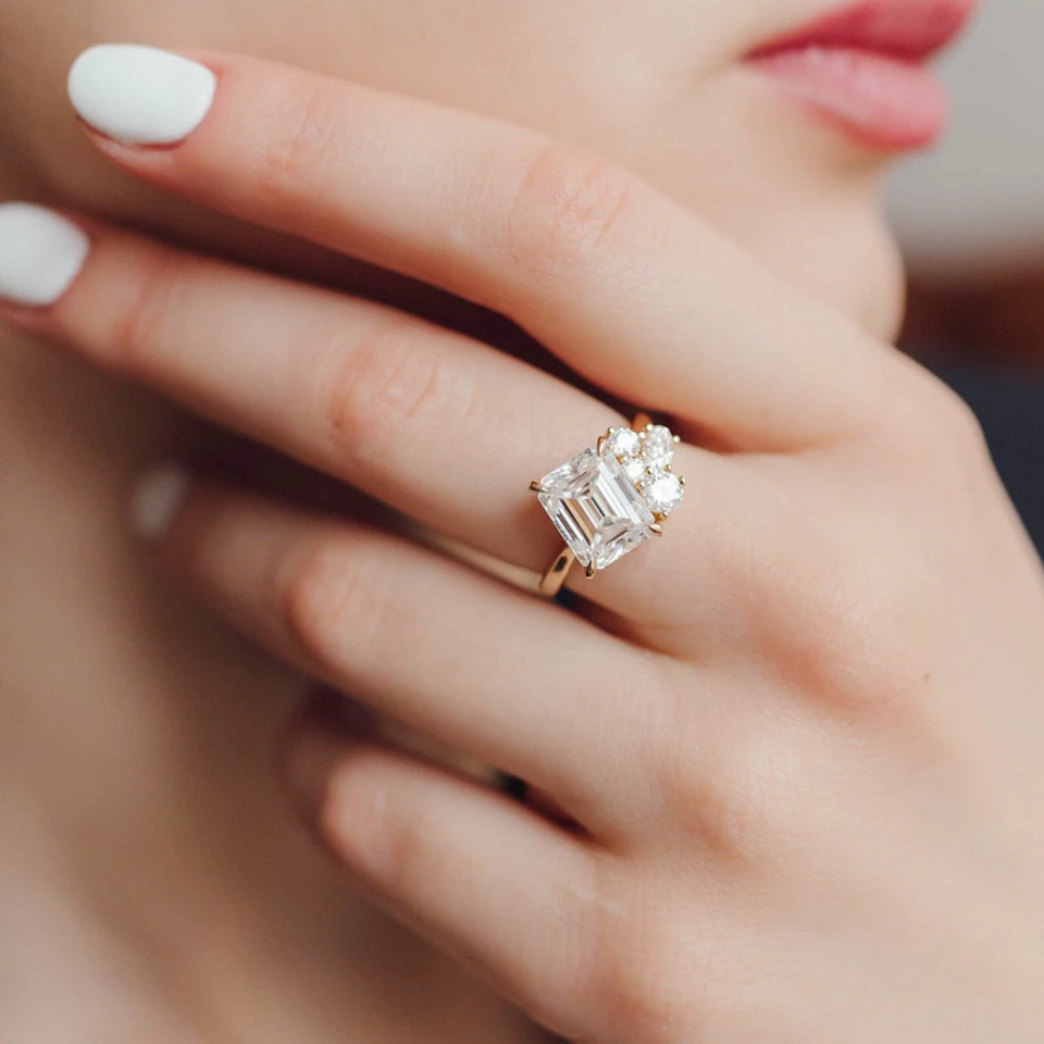 2.20 Ctw Emerald Cut Cluster Moissanite Engagement Ring Wedding ...