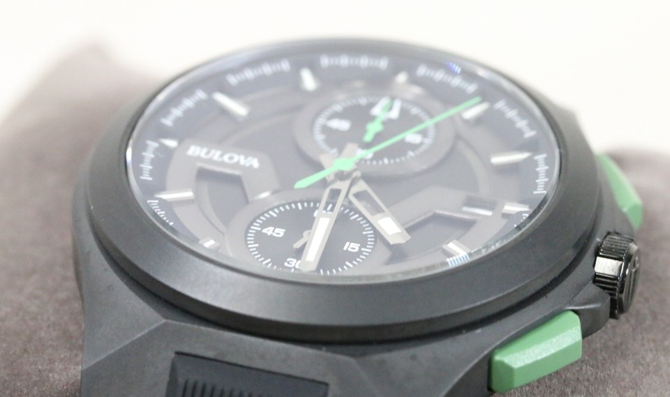 Bulova Men's Maquina Chronograph 46mm Quartz Watch Black/Green Rubber ...