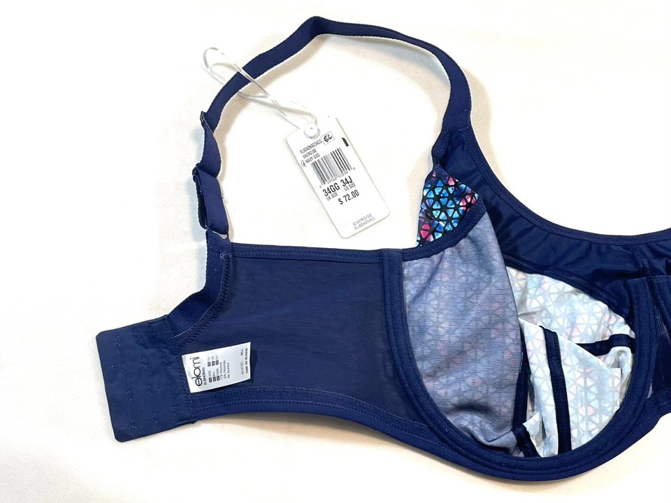 NWT Elomi Women's 34J Energise Support Underwire Sports Bra EL4082 Navy ...