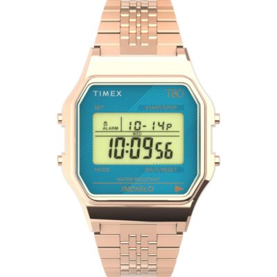 TIMEX Unisex T80 Classic Gold Band Blue Face TW2U93600 Watch MSRP $109 ...
