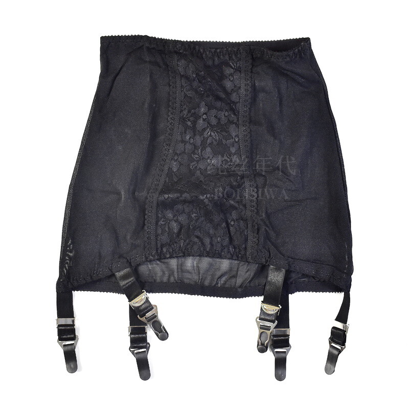 (S-XXXL) Sheer Mesh VTG high-waist girdle metals Garter Belt 6 Straps ...