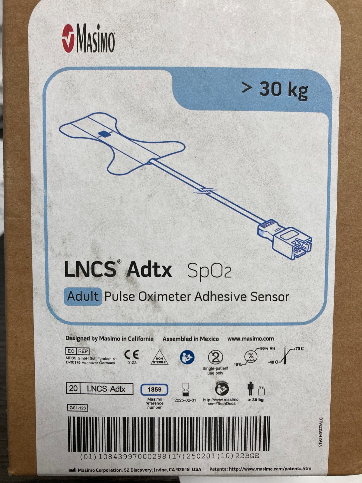 Masimo 1859 Adult SpO2 Pulse Oximeter Adhesive Sensor - New Box of 20 ...