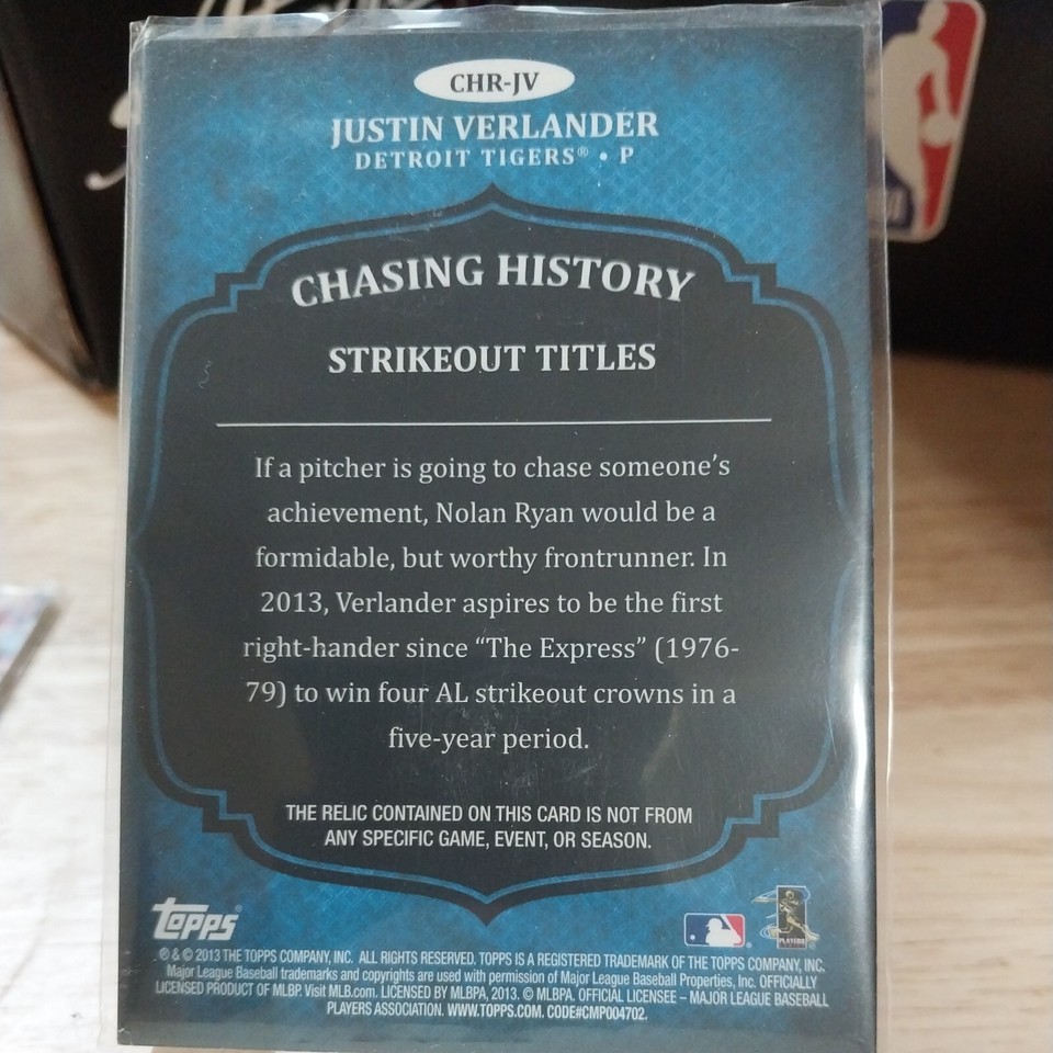 2013 Topps - Chasing History Relic #CHR-JV Justin Verlander (MEM) | eBay