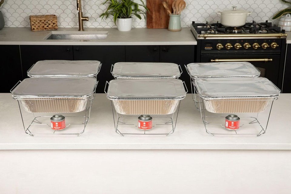 Disposable 6-Pack Chafing Dish Set, Half Pans, Fuel Cans, Food Warmer ...