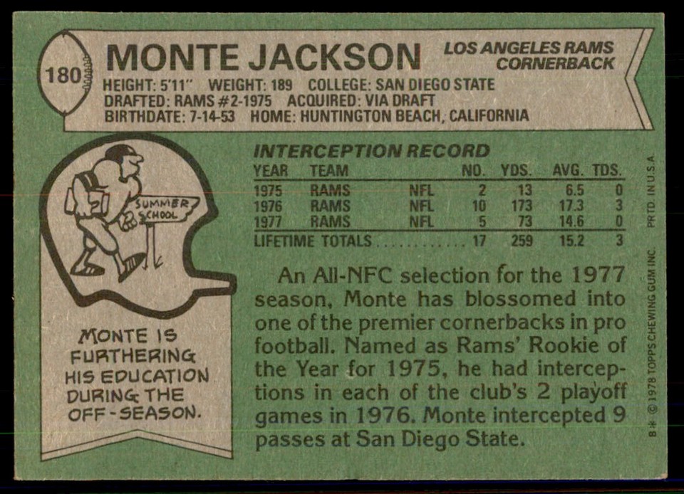 1978 Topps Monte Jackson Football Cards #180 | eBay