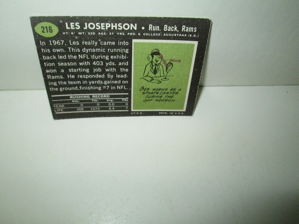 LES JOSEPHSON 1969 TOPPS FOOTBALL CARD #216 Vintage LOS ANGELES RAMS RB ...