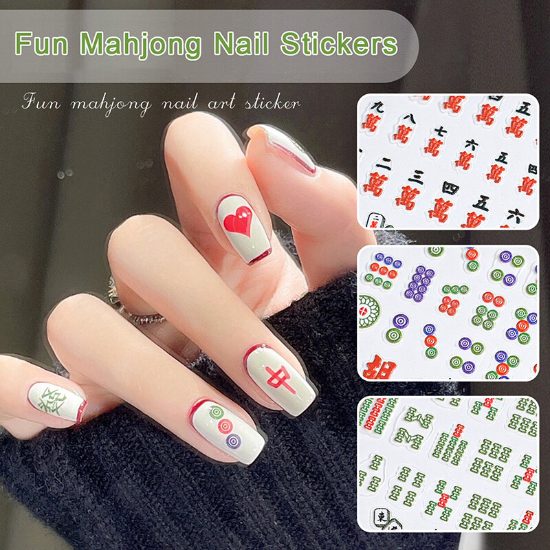 Chinese Character Adhesive Nail Art Sticker Decals Mahjong Design ...