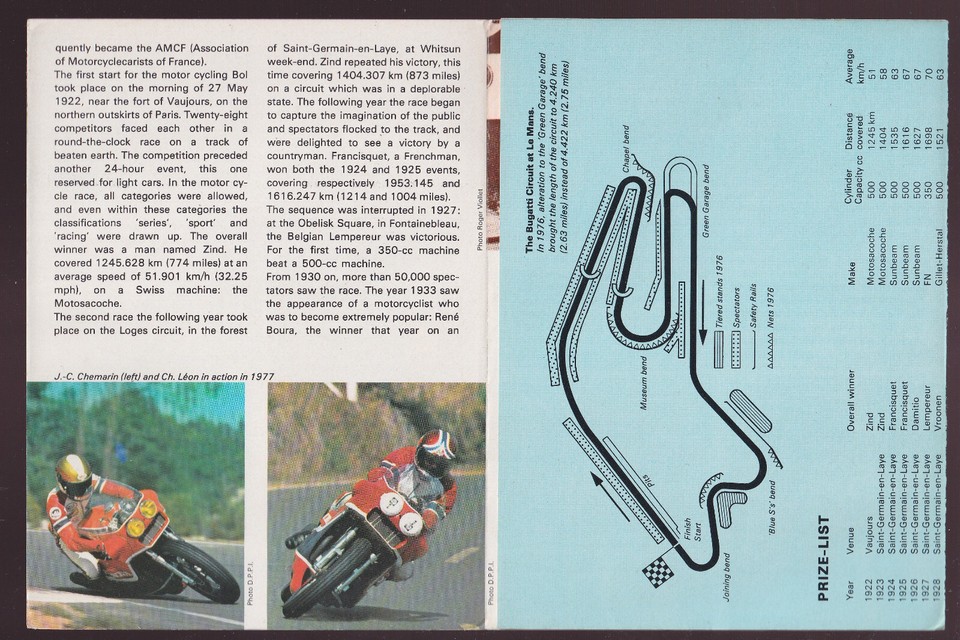 Motorcycle Racing The Bol d'Or Race 1978 SPORTSCASTER TRIPTYCH BOOKLET ...