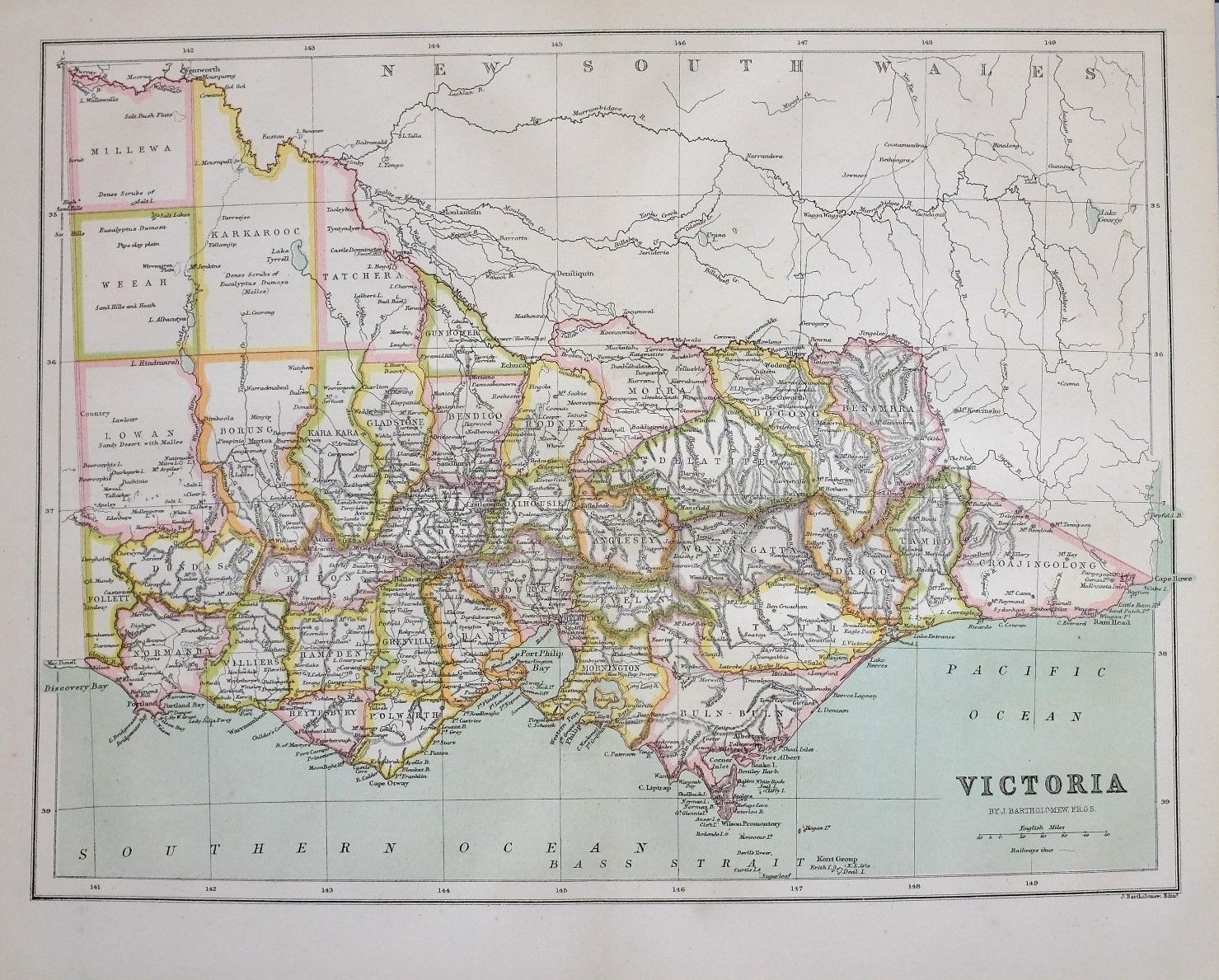 1885 MAP AUSTRALIA VICOTRIA MELBOURNE MORNINGTON BULN-BULN RODNEY DARGO ...