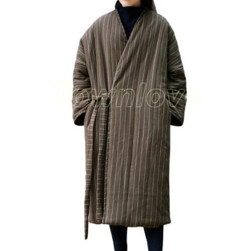 Vintage Style Women Long Quilted Jacket Thick Stripe Loose Cotton Robe ...