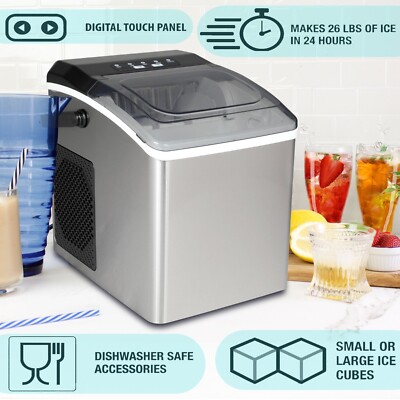 Koolatron Steel Portable Ice Maker Machine 1.8L Electric Ice Cube Maker ...