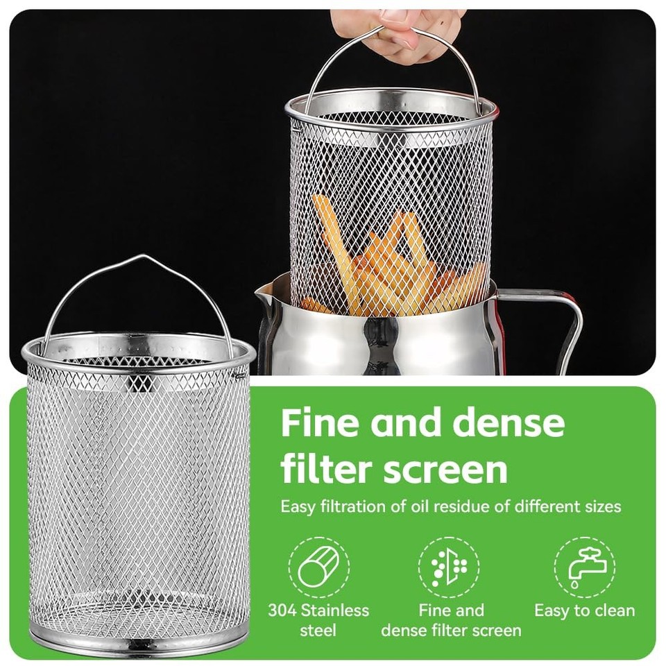Jemey 2L Stainless Steel Oil Strainer Pot with Mesh Filter Tray & Lid ...