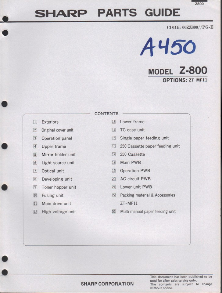 sharp service manual z-800 Copier part guide circuit diagram copy ...