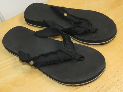 Vionic Beach Unwind Womens Flip-Flops Sz 8 Black Canvas Slip-On Sandals ...