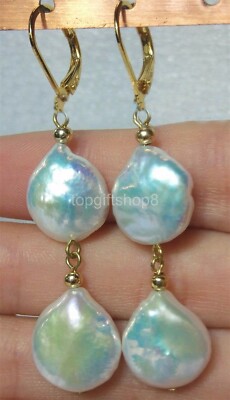 AAA 14x12mm South Sea Baroque Pearl Earrings 14K GOLD | eBay