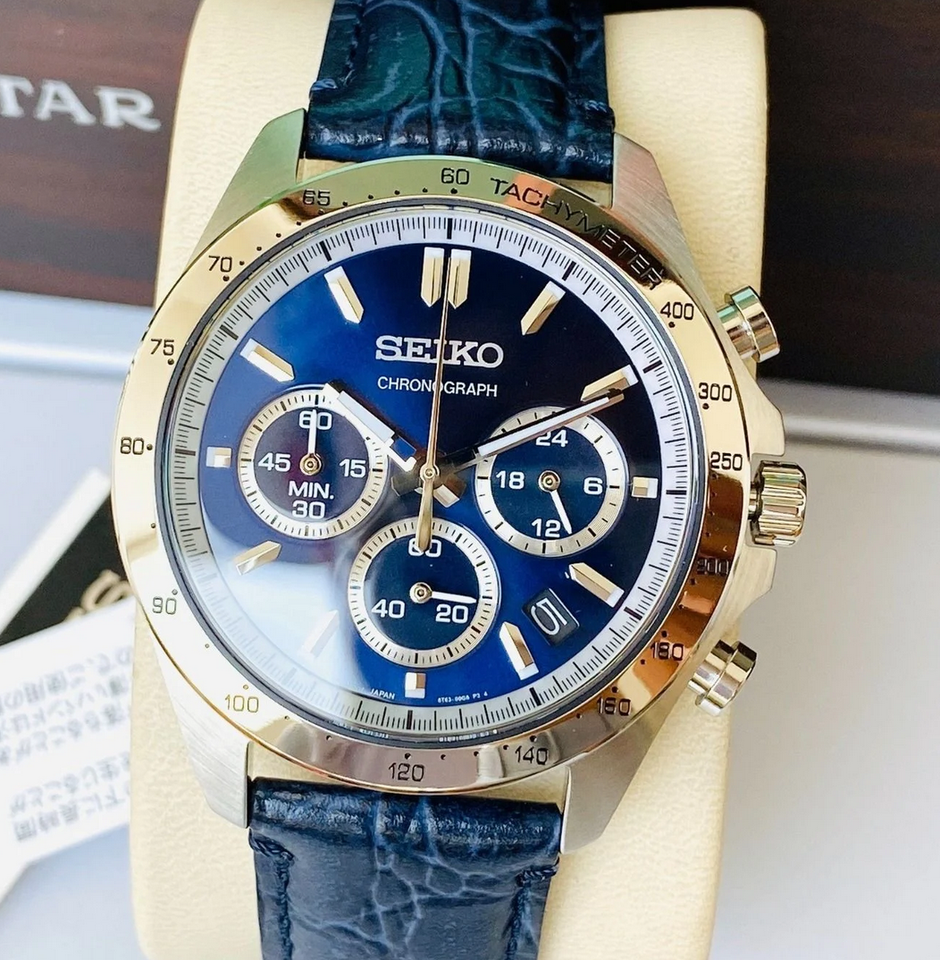 Seiko Spirit Blue Dial Leather Band Chronograph Men's Watch SBTR019 | eBay