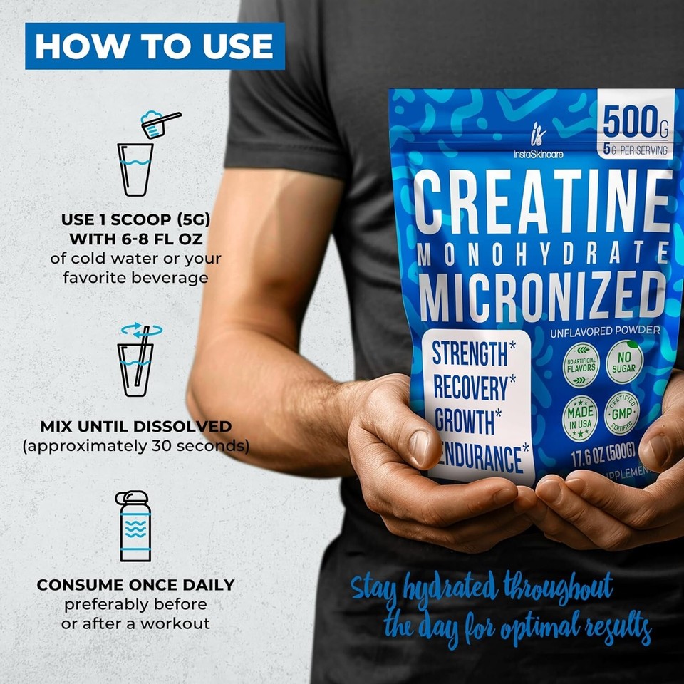 Creatine Monohydrate Powder Muscle Gain 5000mg Per Serv (5g) Made in ...