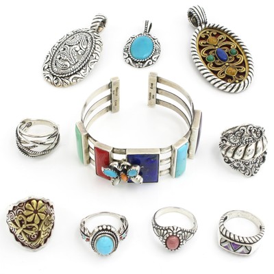Carolyn Pollack Relios Sterling Multi-Stone Rings Pendant Cuff Lot of ...