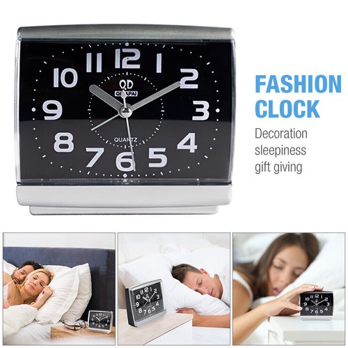 Bedside Silent No Tick Small Alarm Clocks Quartz Battery Operated Wake ...