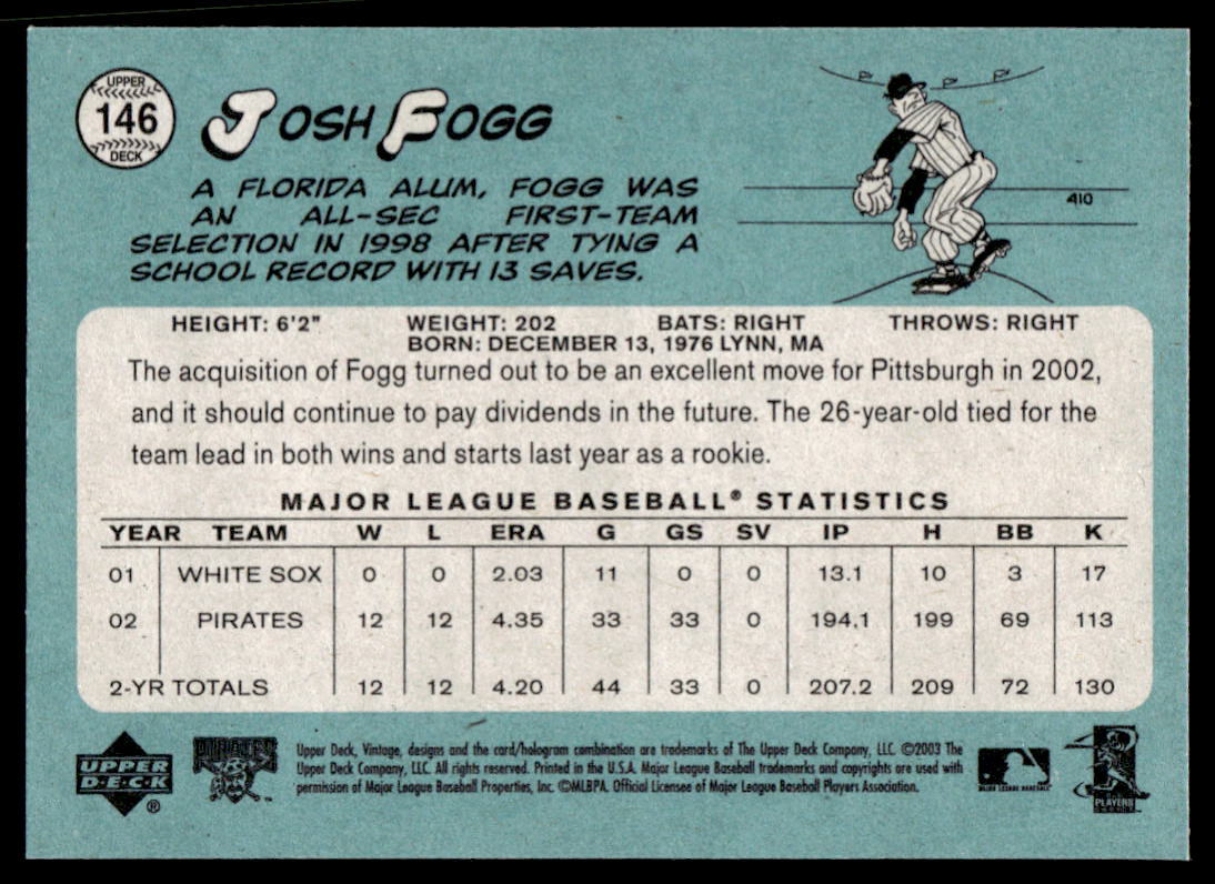 2003 Upper Deck Vintage - Josh Fogg #146 for sale online | eBay