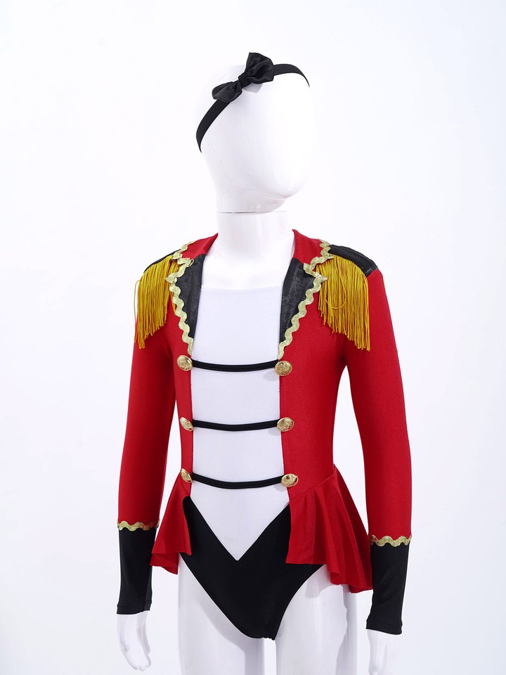 Kids Girls Ringmaster Circus Costume Leotard Bowtie Cosplay Party Fancy ...
