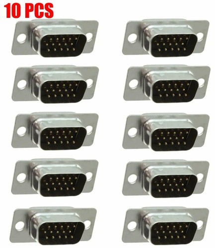 10 x DB15 HD15 Male 15-Pin D-SUB VGA SVGA Assembly Connector Solder Cup ...