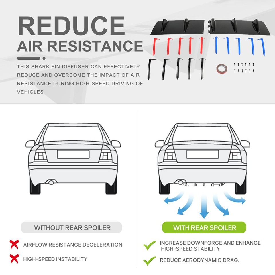 For Scion xA xB 2004-2015 Rear Bumper Diffuser Lip 5 Red Fins Spoiler ...