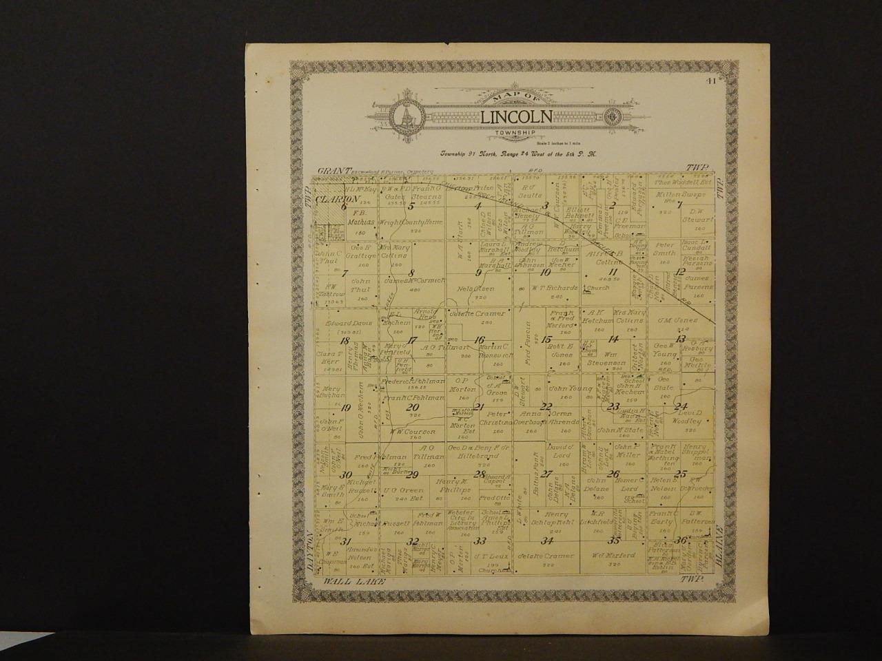 Iowa Wright County Map Lincoln Township 1912 K12#19 | eBay