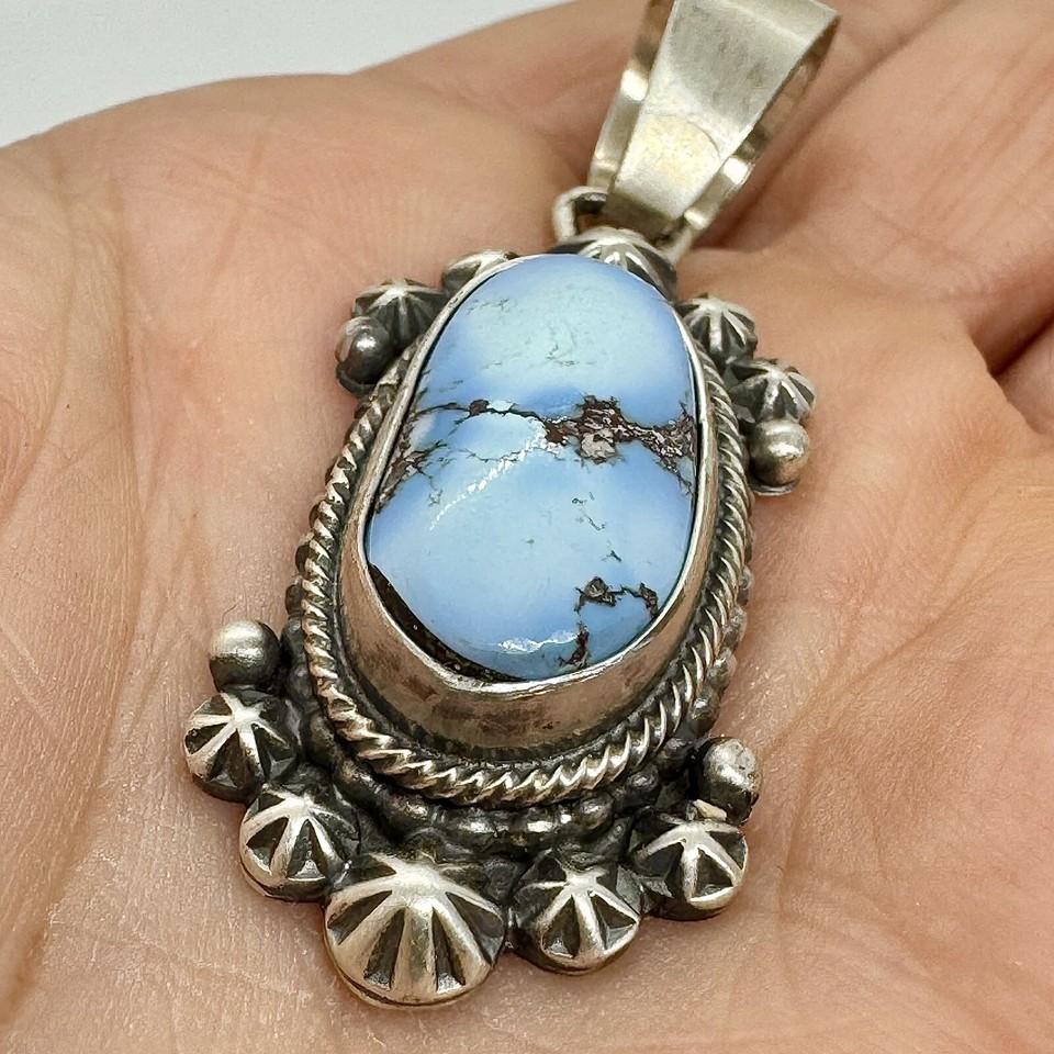 Navajo Golden Hills Turquoise Pendant Sterling Signed D Benally 14.1 g ...