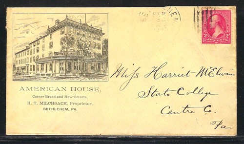 1895 AMERICAN HOUSE HOTEL ADVERTISING - BETHLEHEM PA TO STATE COLLEGE ...
