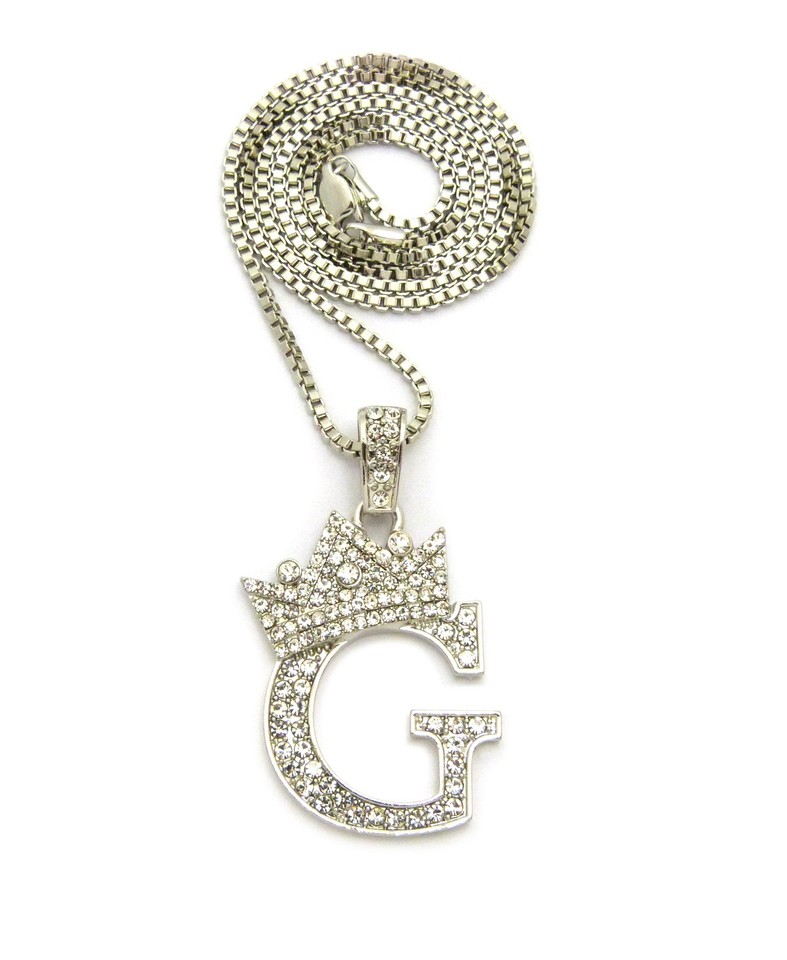 NEW KING 'G' PENDANT & 24" BOX/CUBAN/ROPE/FOX CHAIN HIP HOP NECKLACE ...