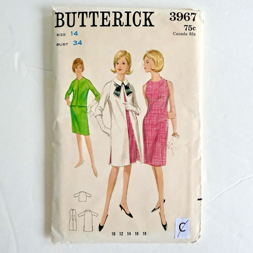 BUTTERICK 3967 VINTAGE 60s EASY SEWING PATTERN Womens Dress Jacket Coat ...
