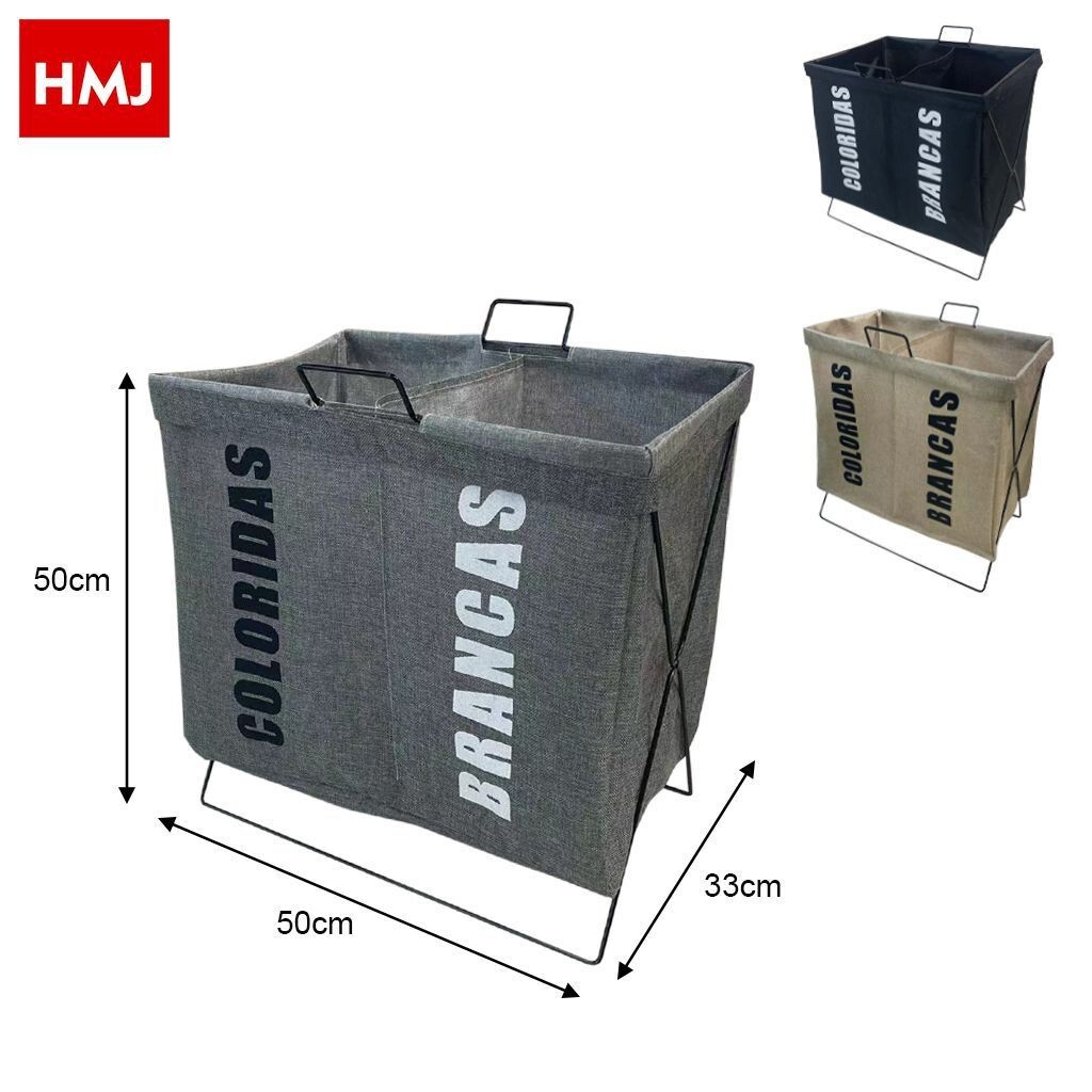 Panier À Linge Double Pliable 50x50x33cm Couleurs Blanches HMJ | eBay